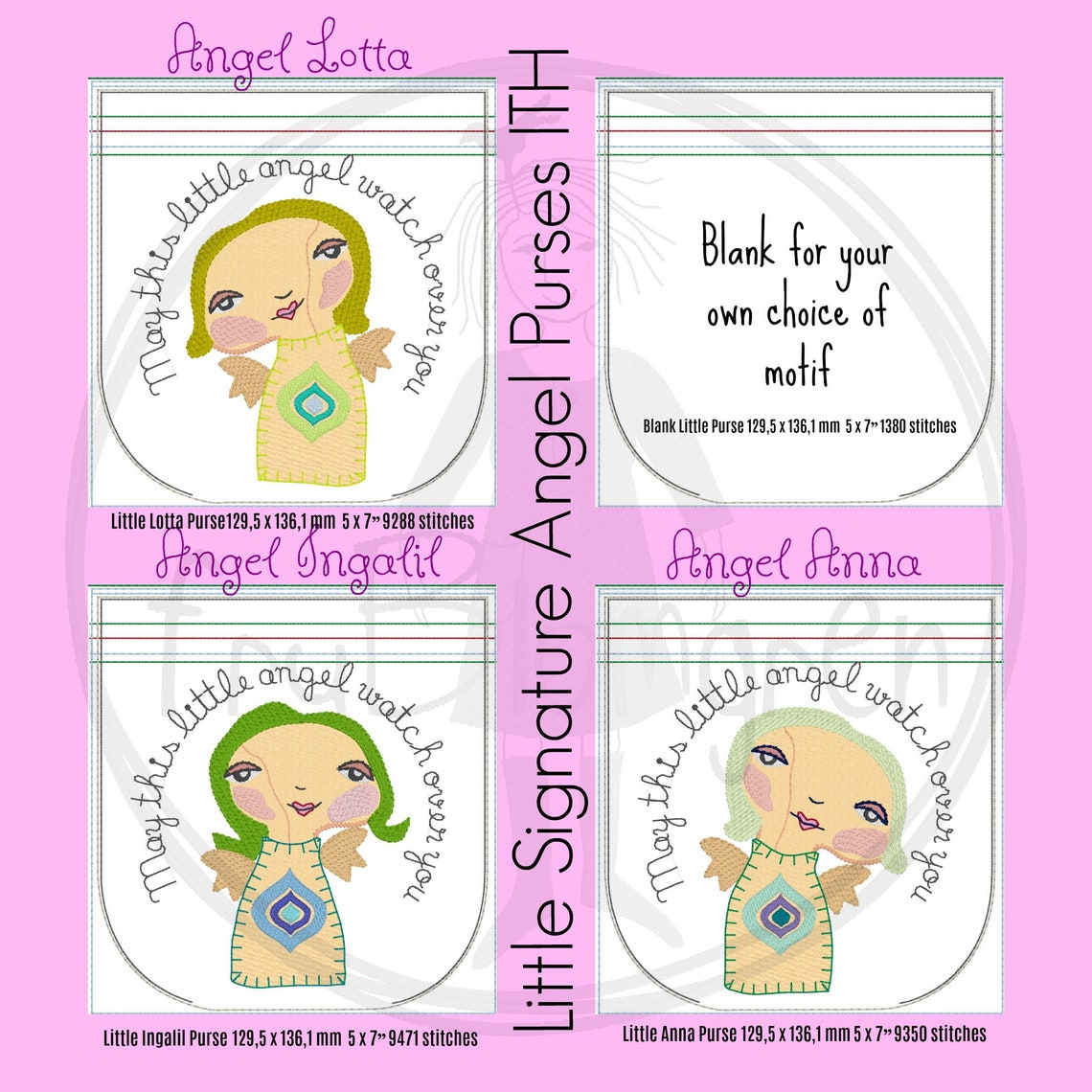 Little Signature Angel Purses ITH - 4 Machine Embroidery Designs the 5 ...