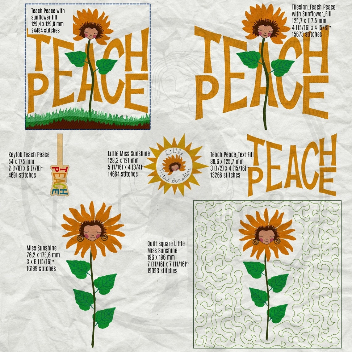 SUNFLOWER Peace Designs TEACH PEACE 7 Beautiful Machine - Etsy