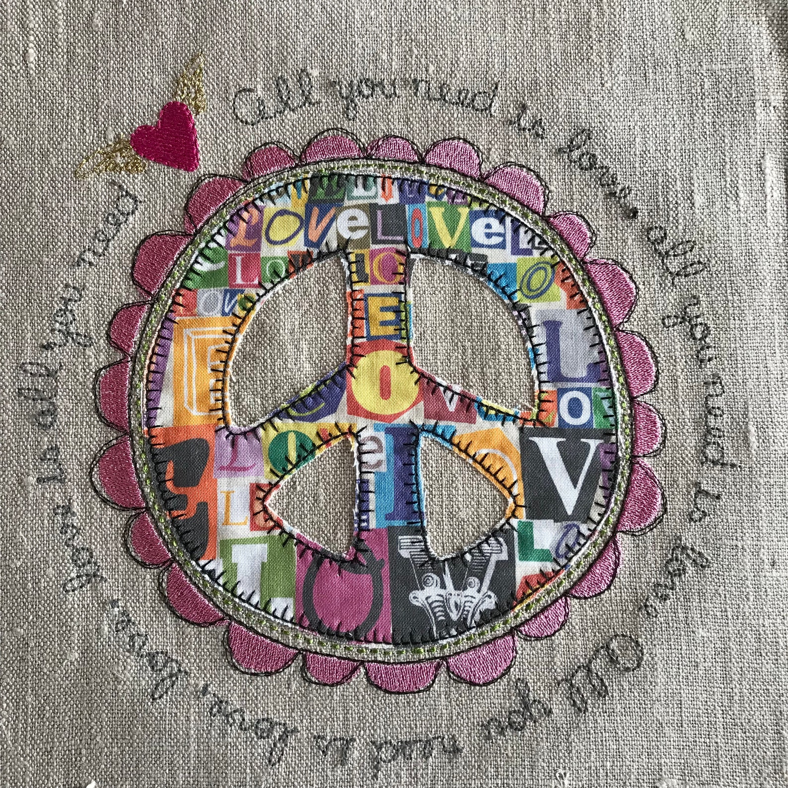 APPLIQUÉ Peace-signs With Text 5 Appliqué Machine Embroidery | Etsy