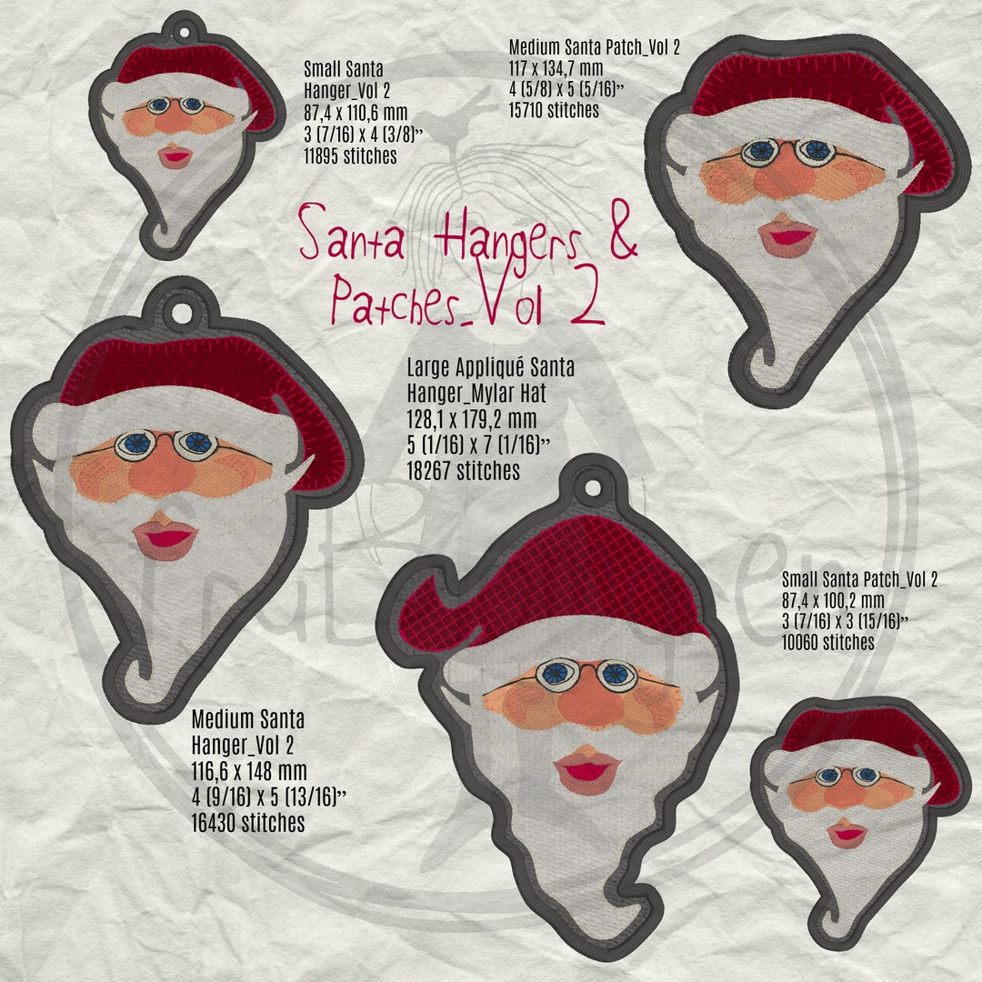 Vol. 2 SANTA HANGERS and PATCHES, 5 Cute, Freestanding Santa Machine ...