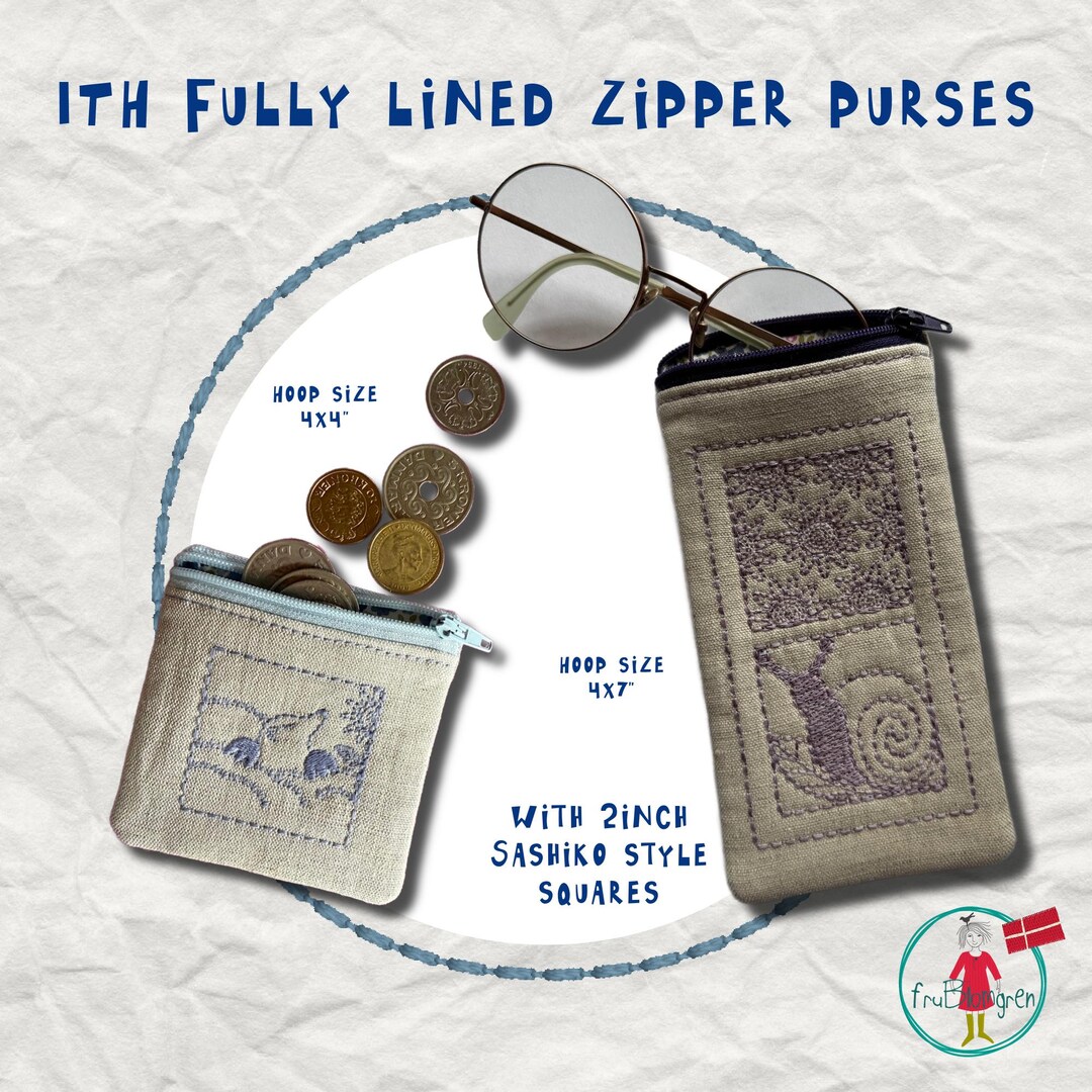 ITH Zipper Purses - Fully Lined - With Motifs of My Sashiko Style ...