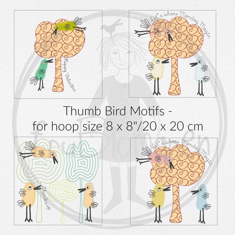 My Quirky Thumb Birds 4 Cute Machine Embroidery Designs for | Etsy