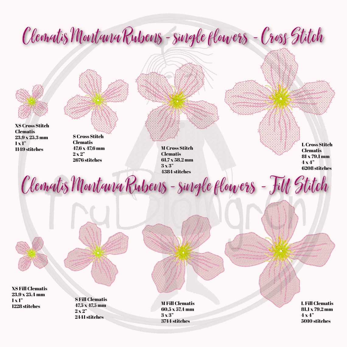 Bundle With 23 Machine Embroidery Elements - Clematis Flower and Leaves ...