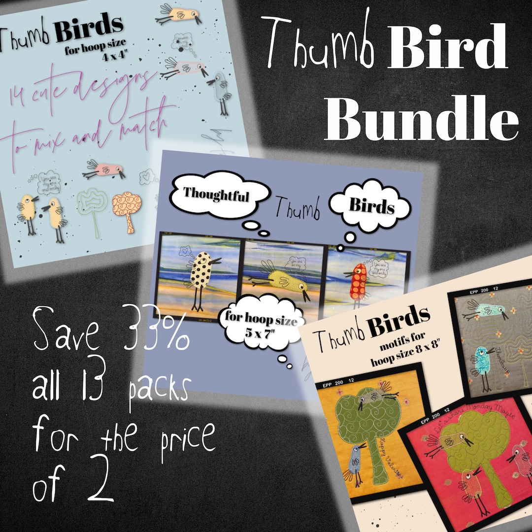 Thumb Bird Bundle - All 3 of My Thumb Bird Design Packs for the Price ...