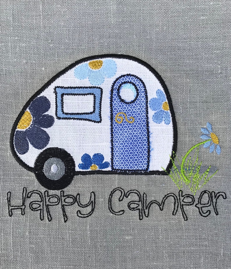3 detailed hand drawn CAMPER motifs Appliqué and Embroidery | Etsy