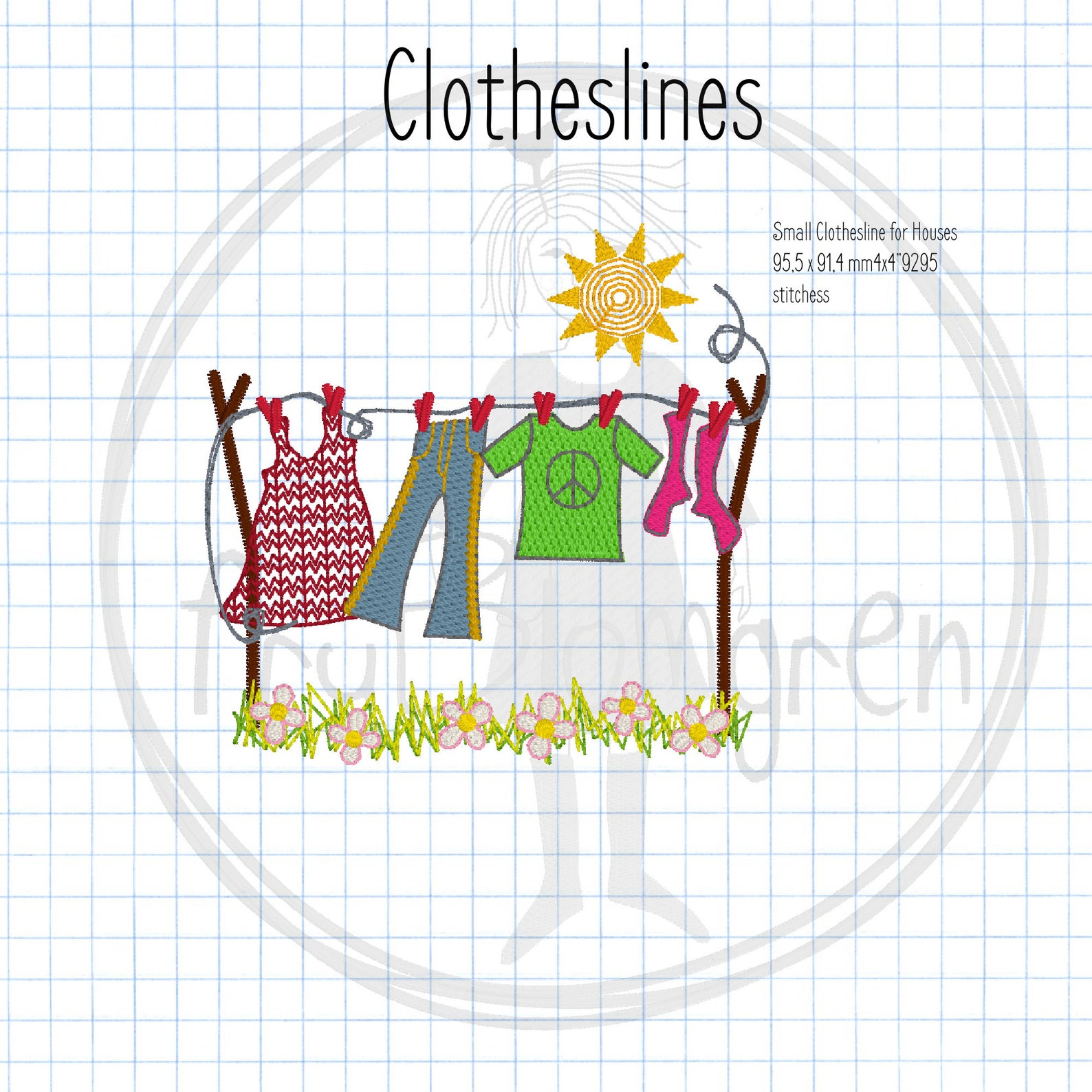 Tiny Machine Embroidery Clothesline With Hand Drawn Garments - Etsy