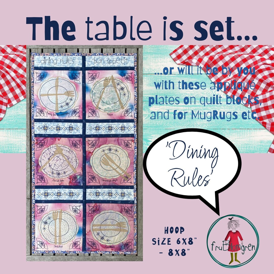 ITH Quilt Blocks With Appliqué Plates - Dining Rules With Texts - 18 ...