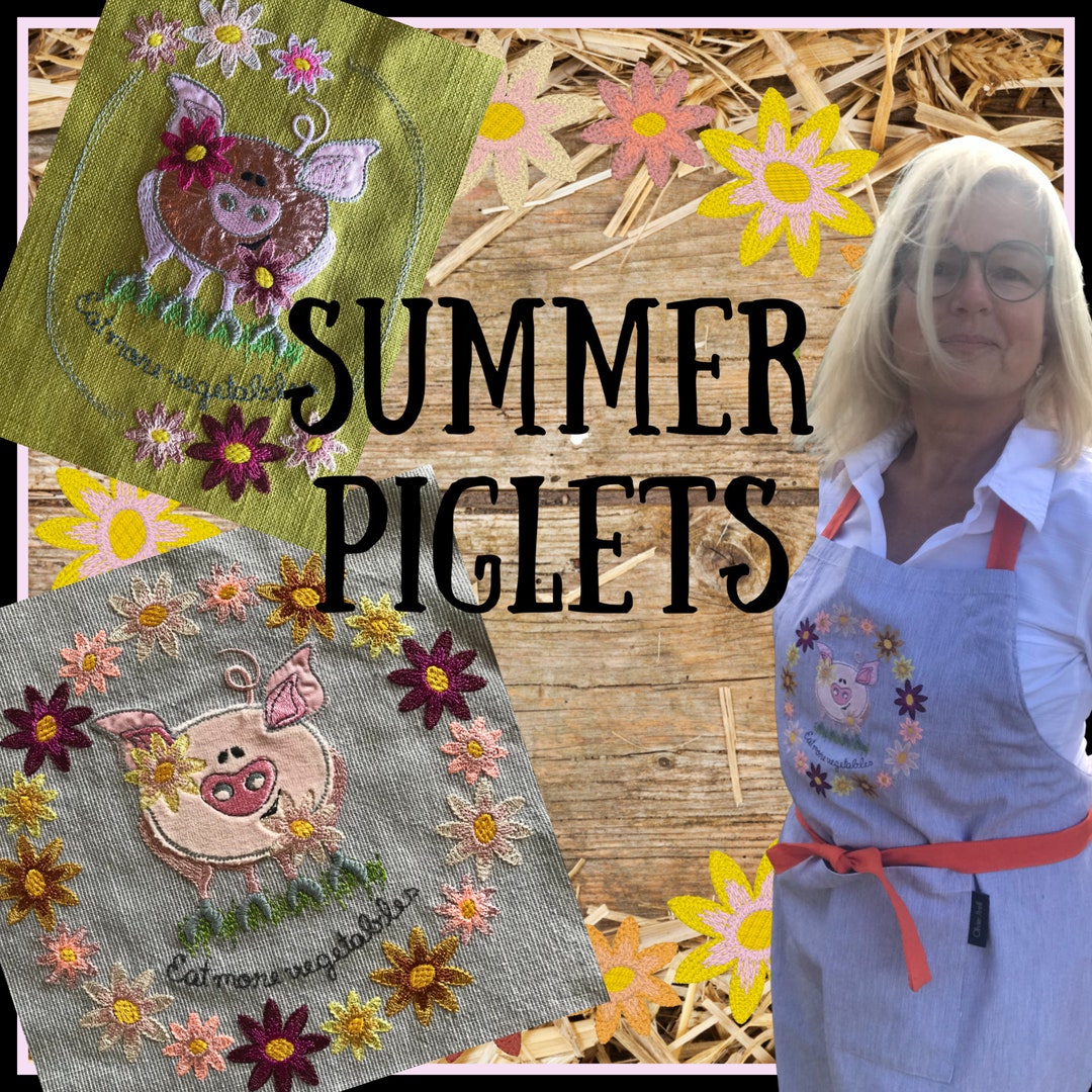 SUMMER PIGLETS - 5 Cute Summer Motifs for Your Embroidery Machine ...