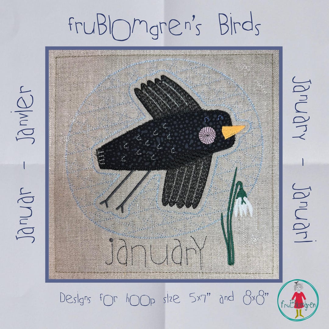 January Bird Appliqué Machine Embroidery Quilt Block | Hand Drawn ...