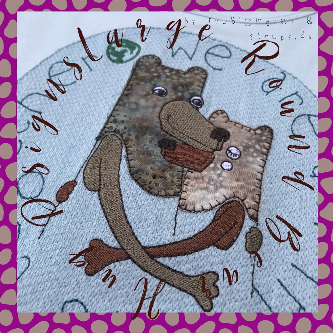 4 LARGE ROUND Bear Hug Designs - Hand Drawn for Your Embroidery Machine ...