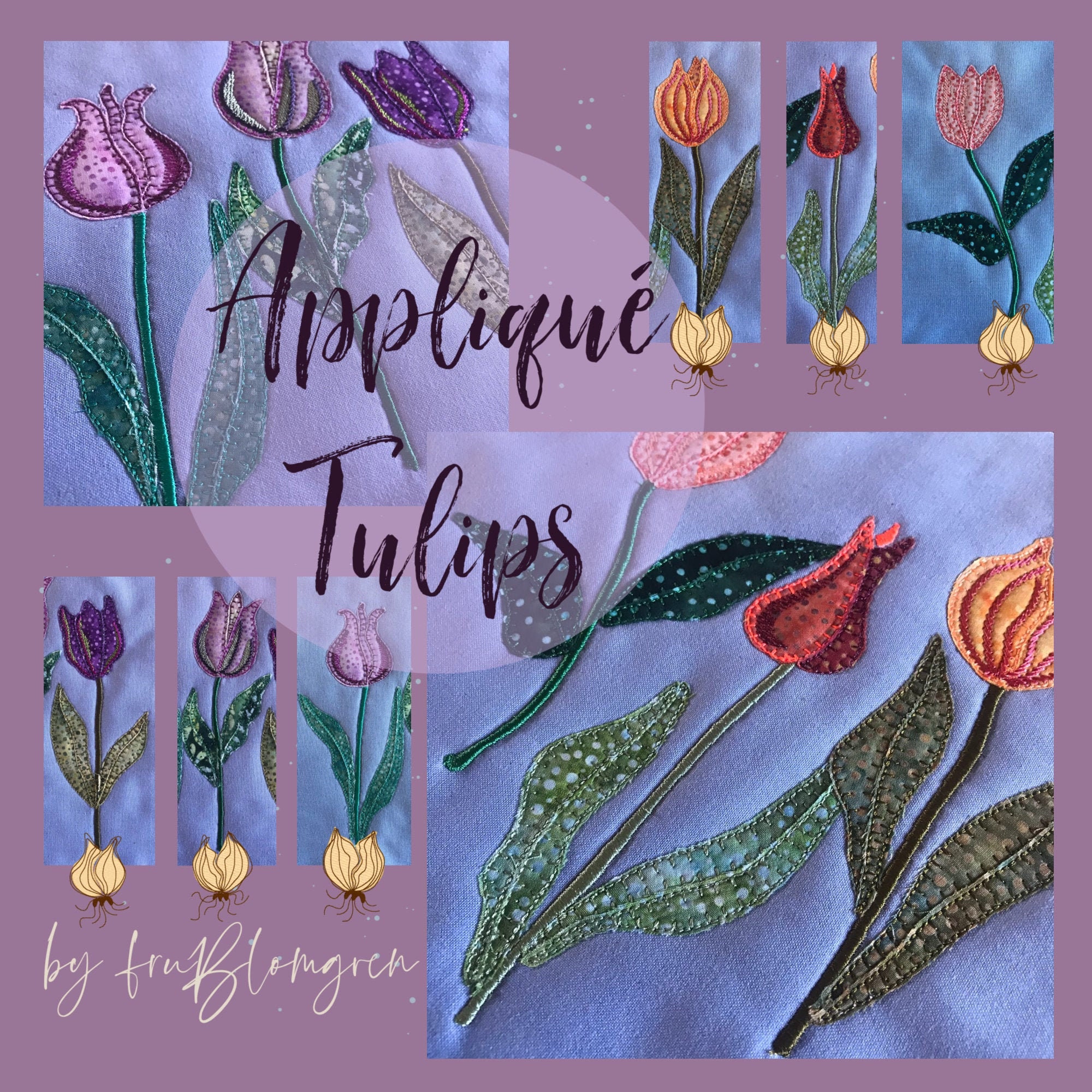 LARGE APPLIQUE TULIPS - 6 Hand drawn appliqué Tulip designs 3 appliqué ...