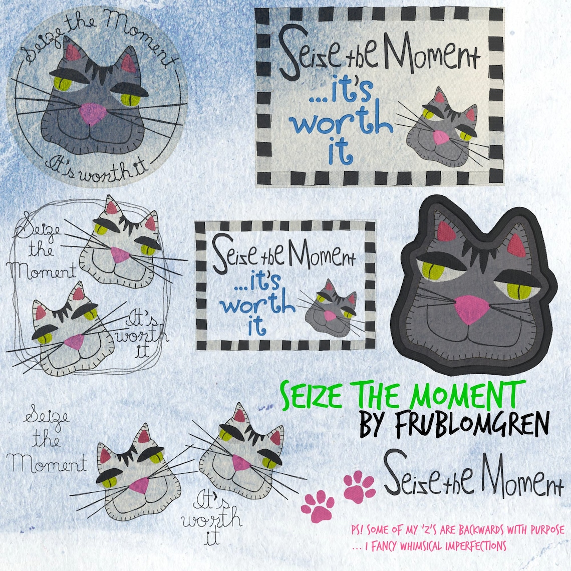 Whimsical Machine Embroidery Quotes SEIZE THE MOMENT - Etsy