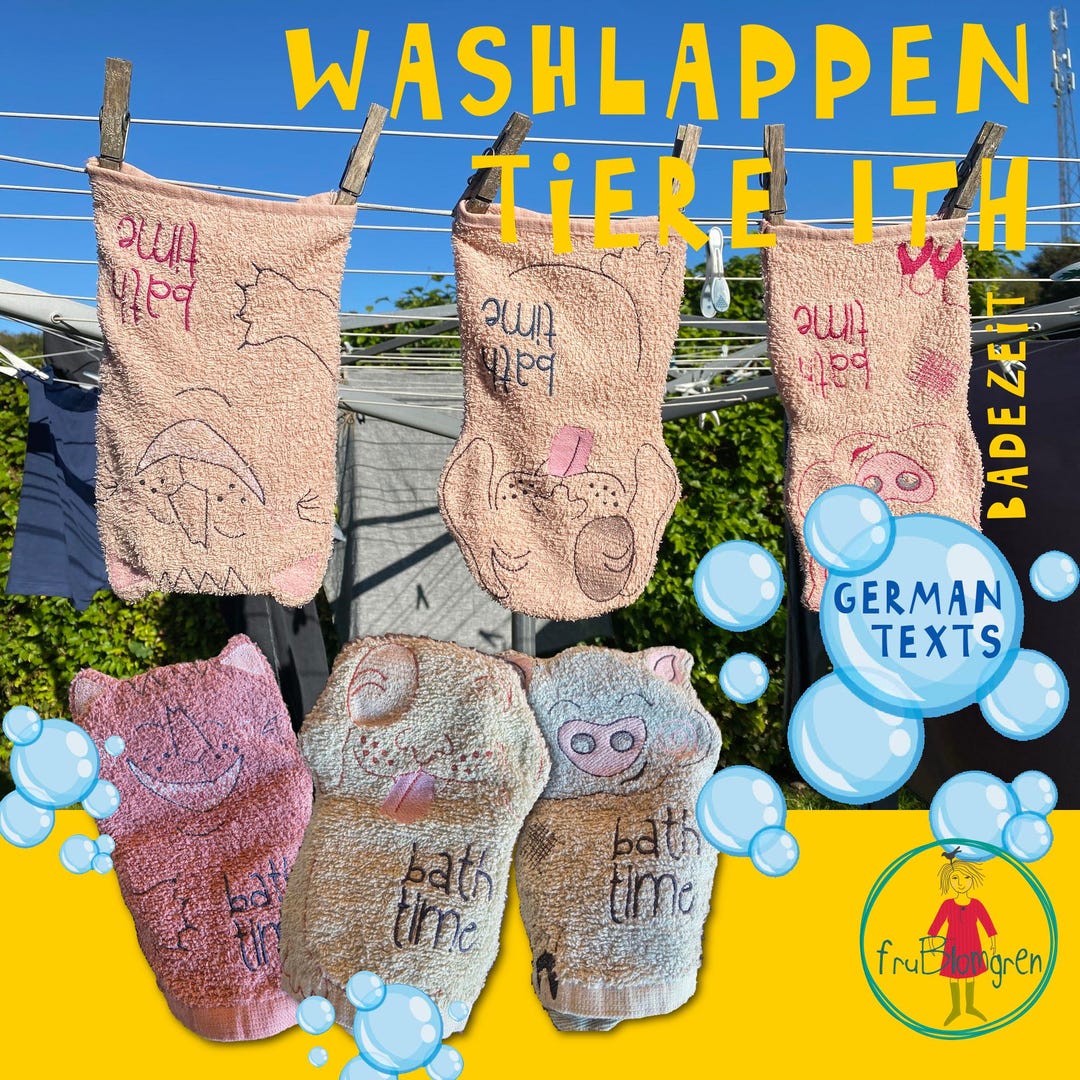 BADEZEIT - 6 Easy and Fast ITH Waschlappen-tiere: Kate, Piggy and Hund ...