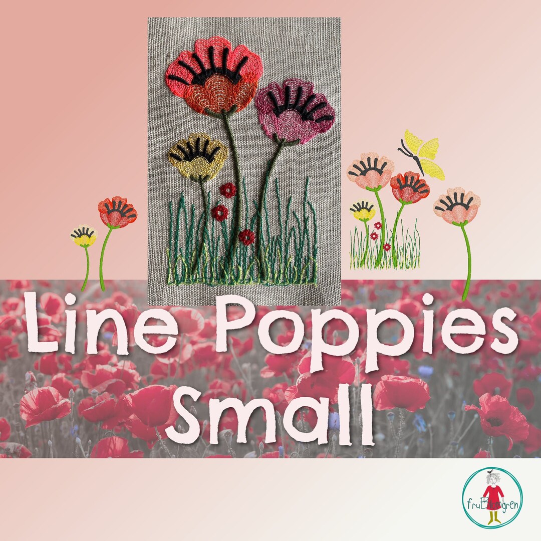 Line Poppies'n Butterflies - SMALL - Hand-drawn, Light Poppy Designs ...