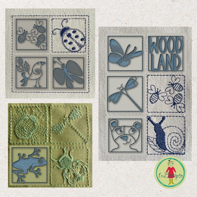 FAUNA Themed Sashiko Style Squares – 36 Hand Drawn 2x2" Designs + 7 ...