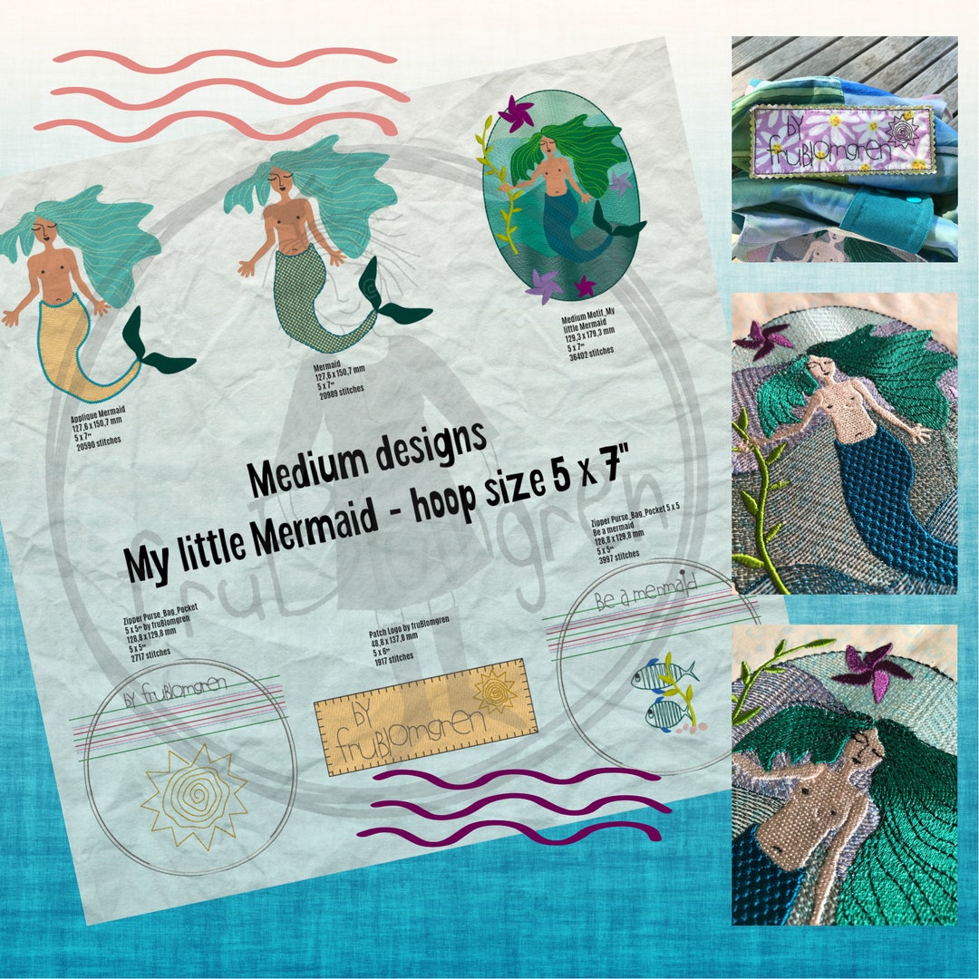 My Little Mermaid - Medium Designs - Design Pack With 6 Cute, Hand ...