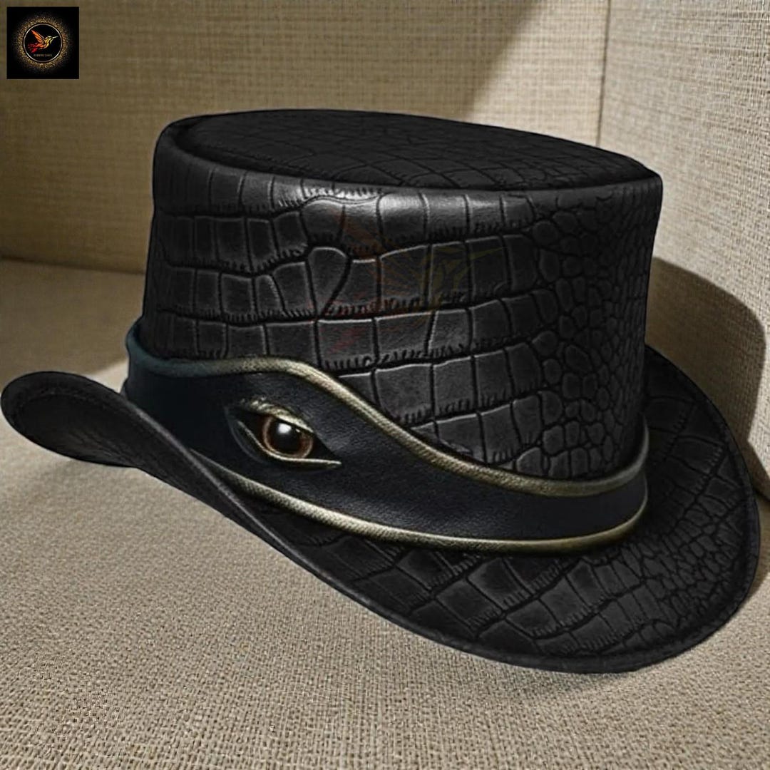 Handmade Black Croc-style Leather Top Hat Steampunk Victorian Hat for ...