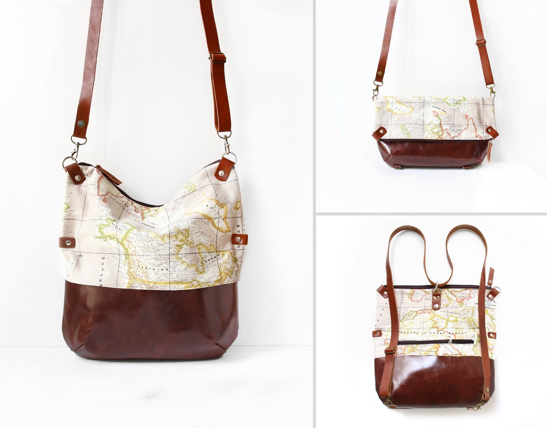 MAP_ Map Convertible Foldover Cross Body Bag, Tote Bag and Backpack ...