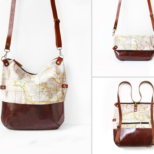 MAP_ Map Convertible Foldover Cross Body Bag Tote Bag and - Etsy
