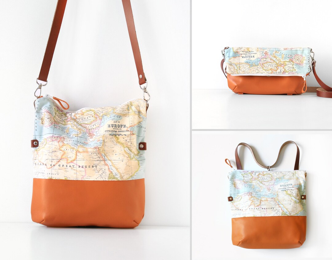 MAP_ Map Convertible Foldover Cross Body Bag, Tote Bag and Backpack ...