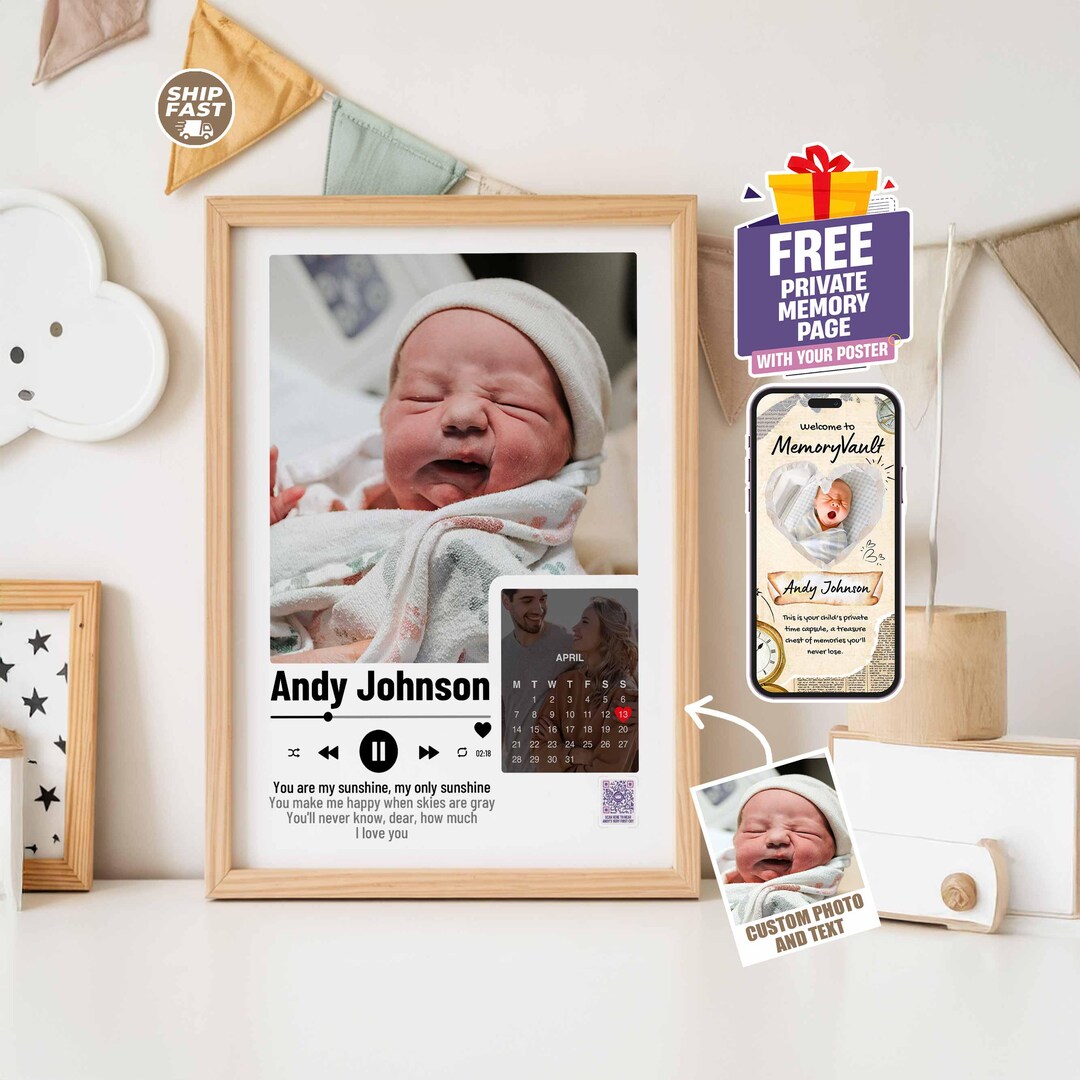 Personalized Baby Photo Music Player Poster With Name Birth Date ...