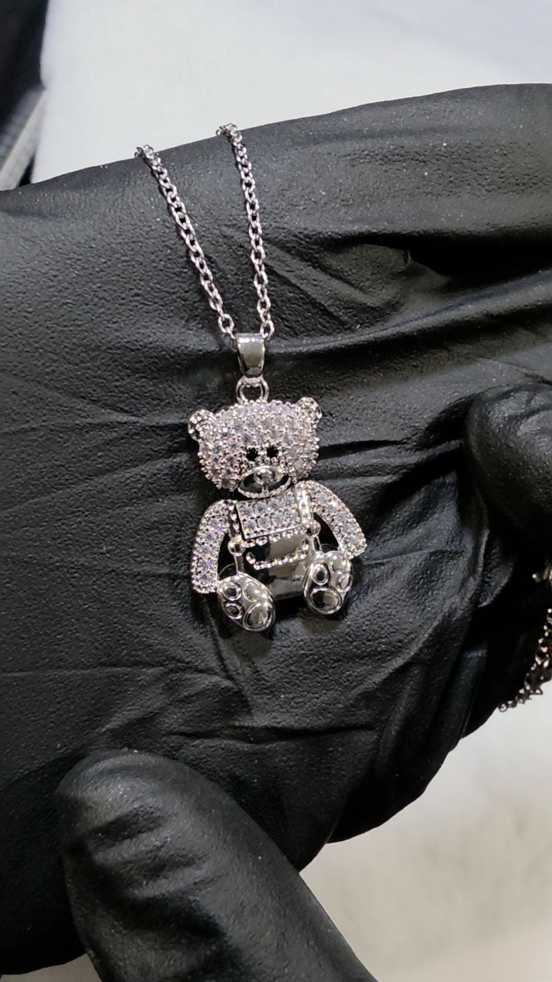 CZ Teddy Bear Pendant Necklace | Silver Over Stainless Steel ...