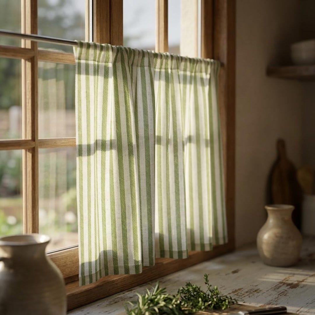 Cafe Curtain for Kitchen Window, Striped Light Filtering Curtain ...