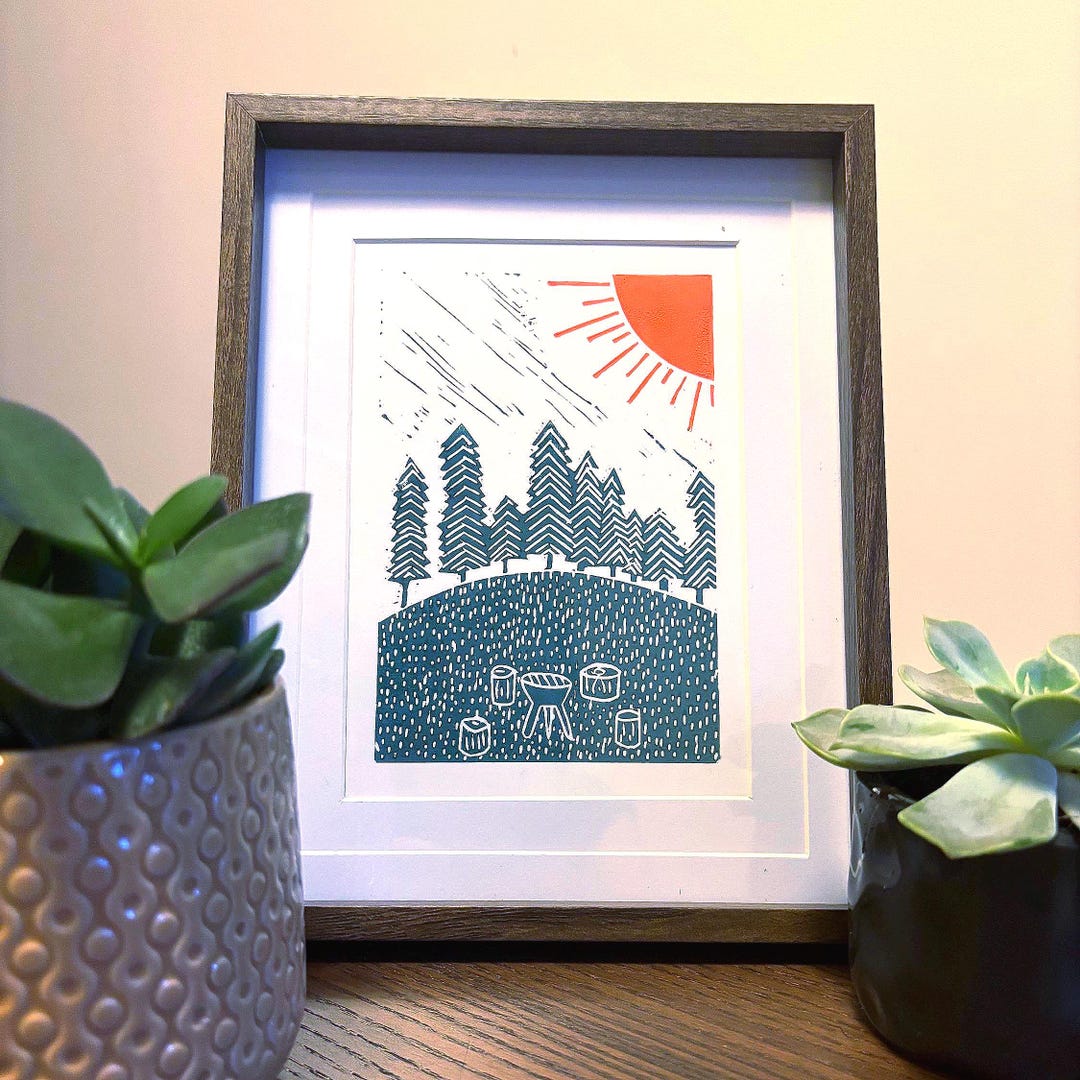 BBQ Barbecue A4 Print. Handmade Original Lino Cut Wall Art. Summer ...