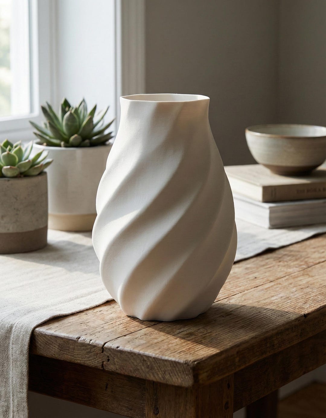Modern Spiral Twist Vase, Minimal Scandinavian Style, Wavy Textured ...