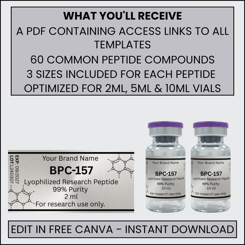 60 Peptide Label Template for Niimbot M2 B21 B1 Inkjet Laser, Editable ...