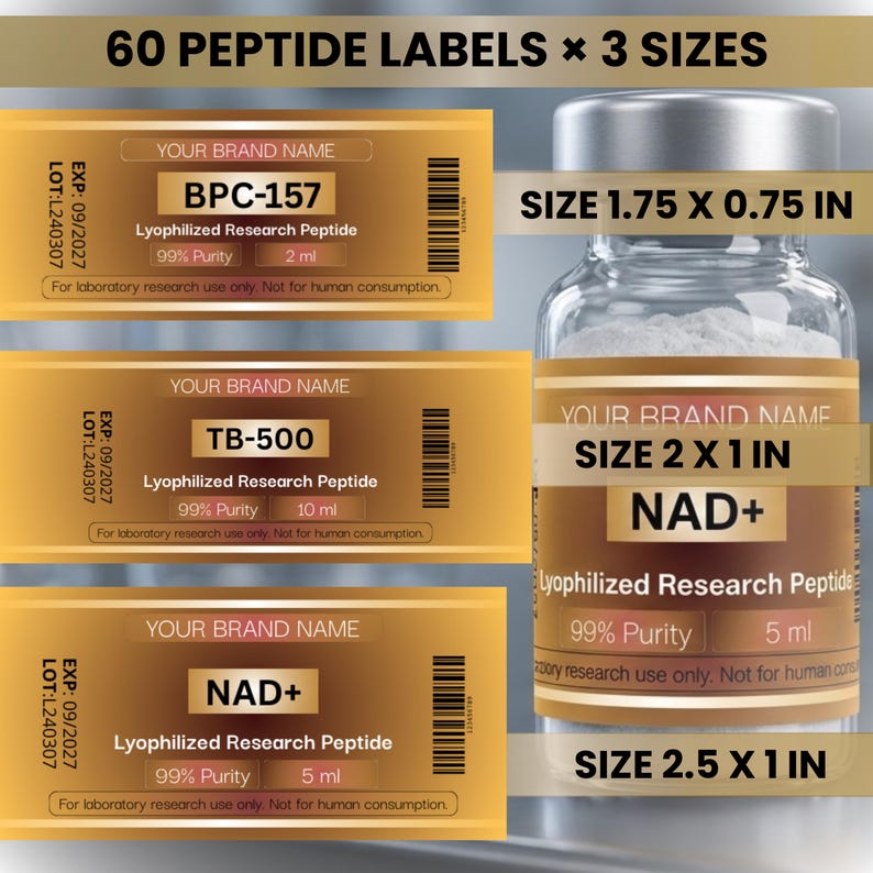 Editable Peptide Vial Labels, Printable Lab Sticker Template, Medical ...