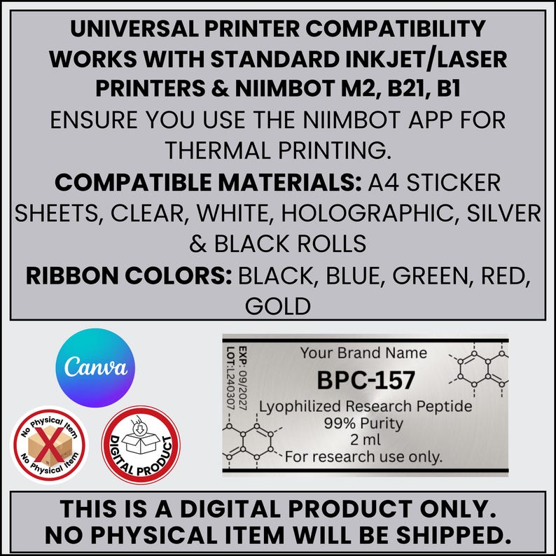 60 Peptide Label Template for Niimbot M2 B21 B1 Inkjet Laser, Editable ...
