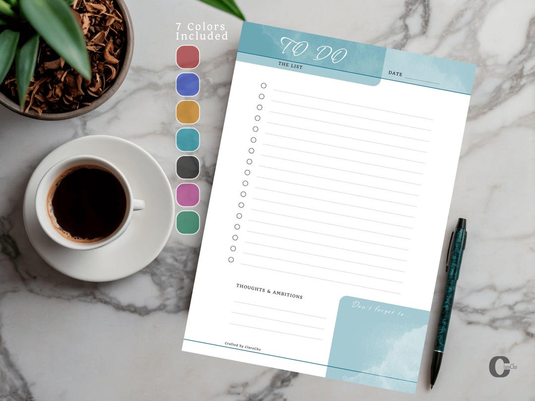 Teal Blue to Do List Printable, 7 Colors Pack, Daily Task Checklist ...