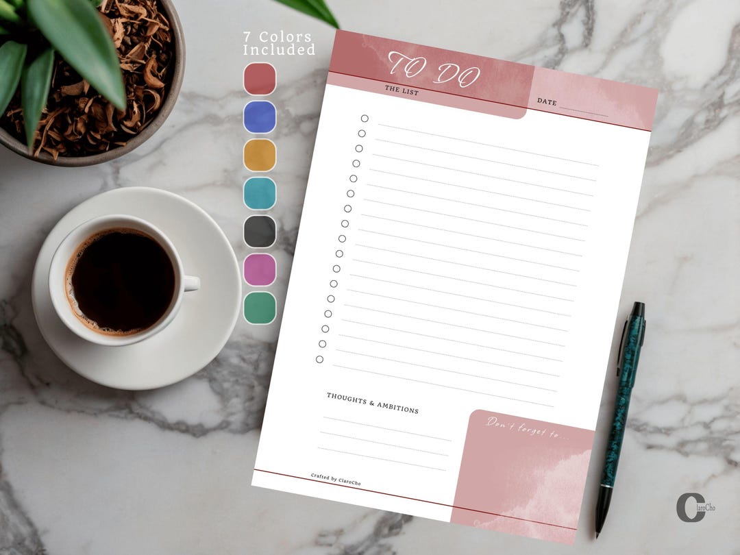 Red Pink to Do List Printable, 7 Colors Pack, Daily Task Checklist ...
