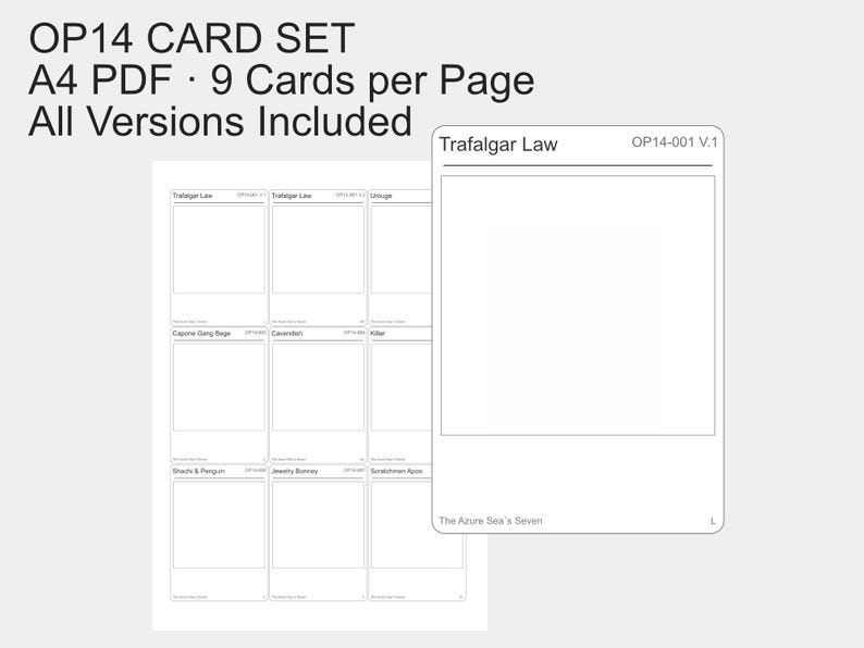 OP14 Trading Card Templates | A4 PDF | 9 Cards per Page | Printable TCG ...