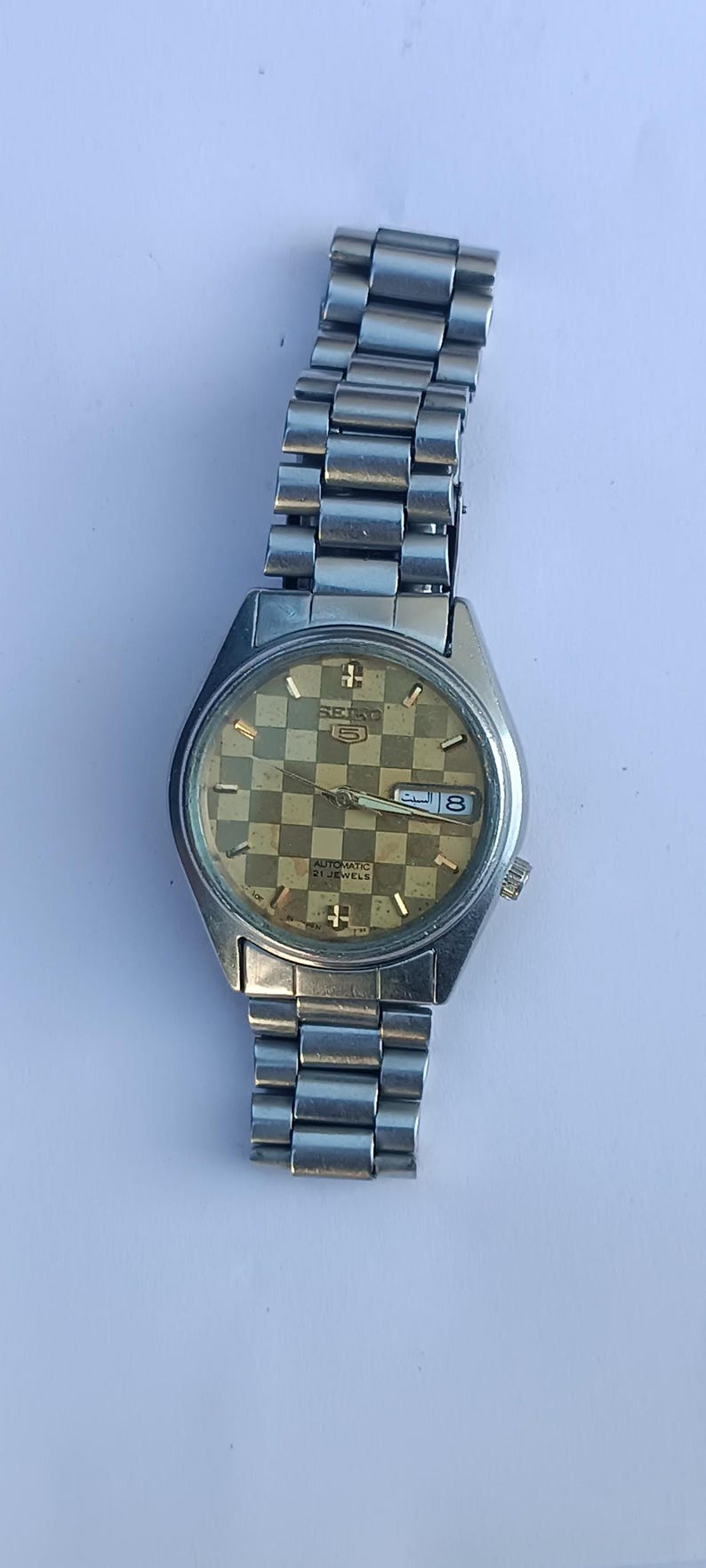 Vintage Seiko 5 Automatic Watch | Checkered Dial, Day-date - Etsy
