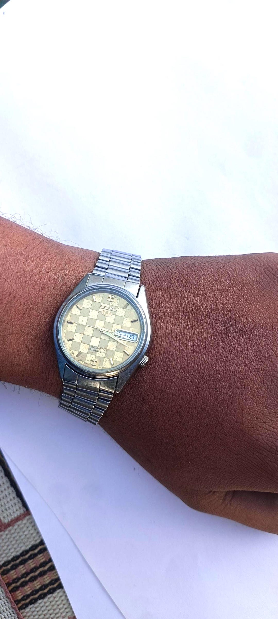 Vintage Seiko 5 Automatic Watch | Checkered Dial, Day-date - Etsy