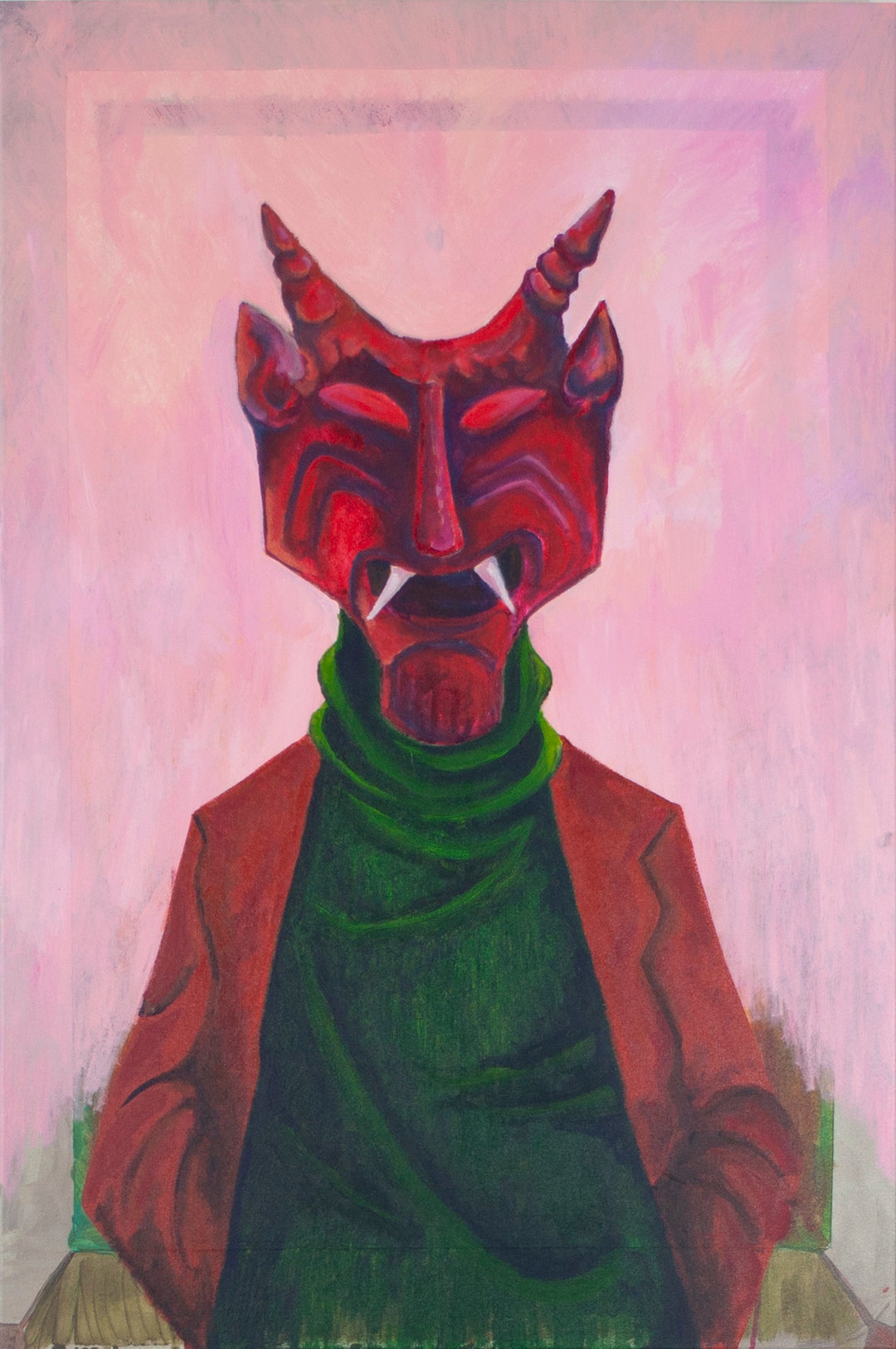 Acrylic Painting of a Masked Devil With a Green Turtleneck. - Etsy