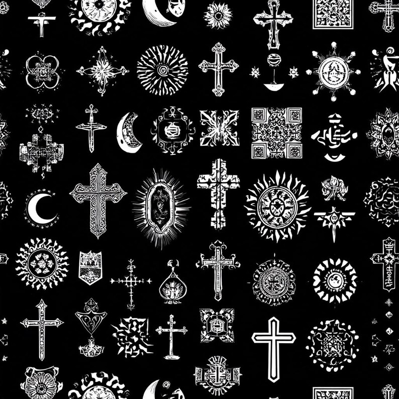 Black Gothic Wallpaper, Religious Symbol Pattern, Cross & Sacred Icons ...