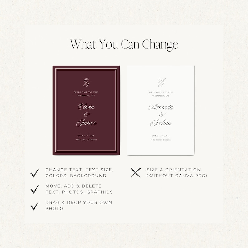 Minimalist Wedding Welcome Sign Template | Elegant Black White Ceremony ...