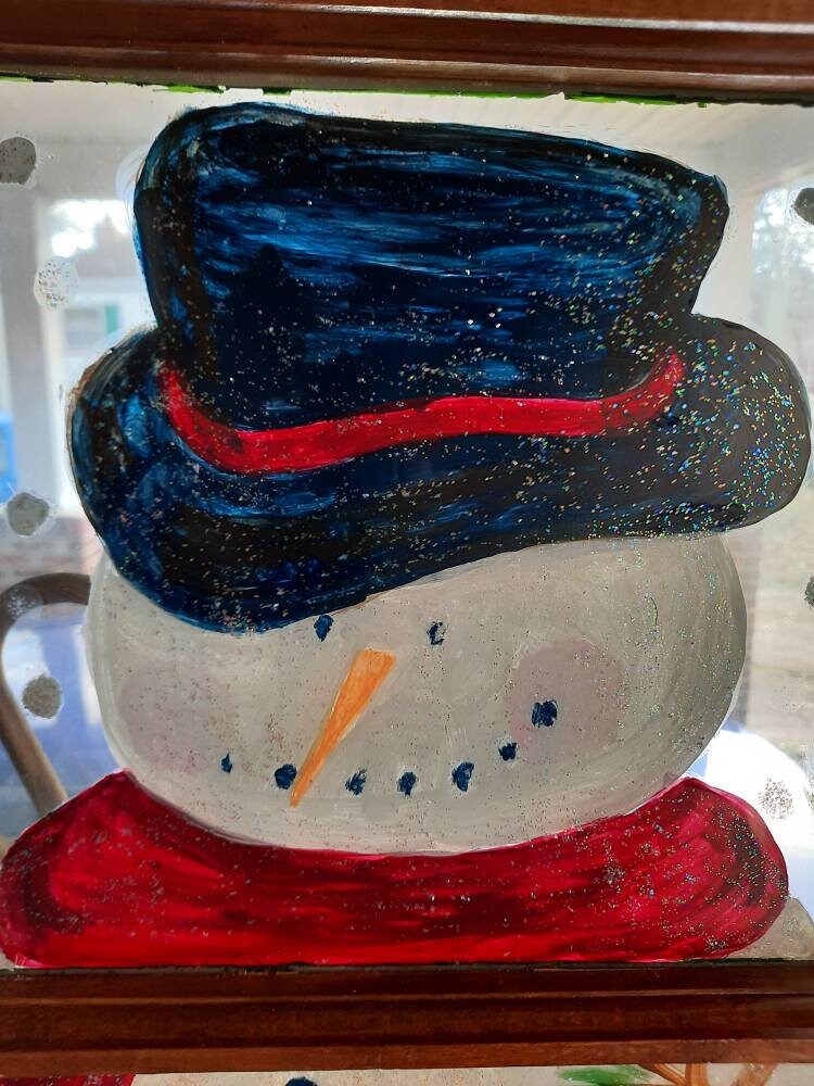 Snowman Peeking Through the Window Glass - Etsy