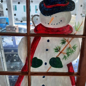 Snowman Peeking Through the Window Glass - Etsy