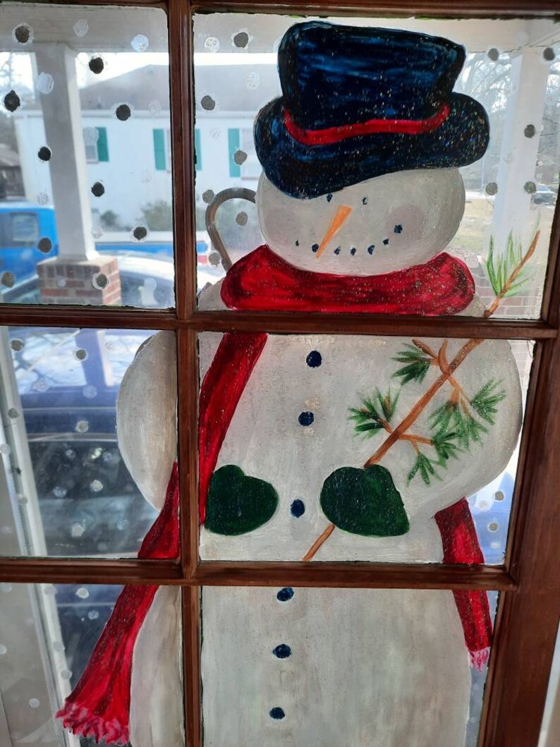 Snowman Peeking Through the Window Glass - Etsy