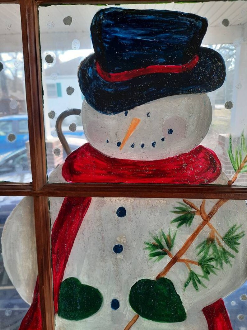 Snowman Peeking Through the Window Glass - Etsy