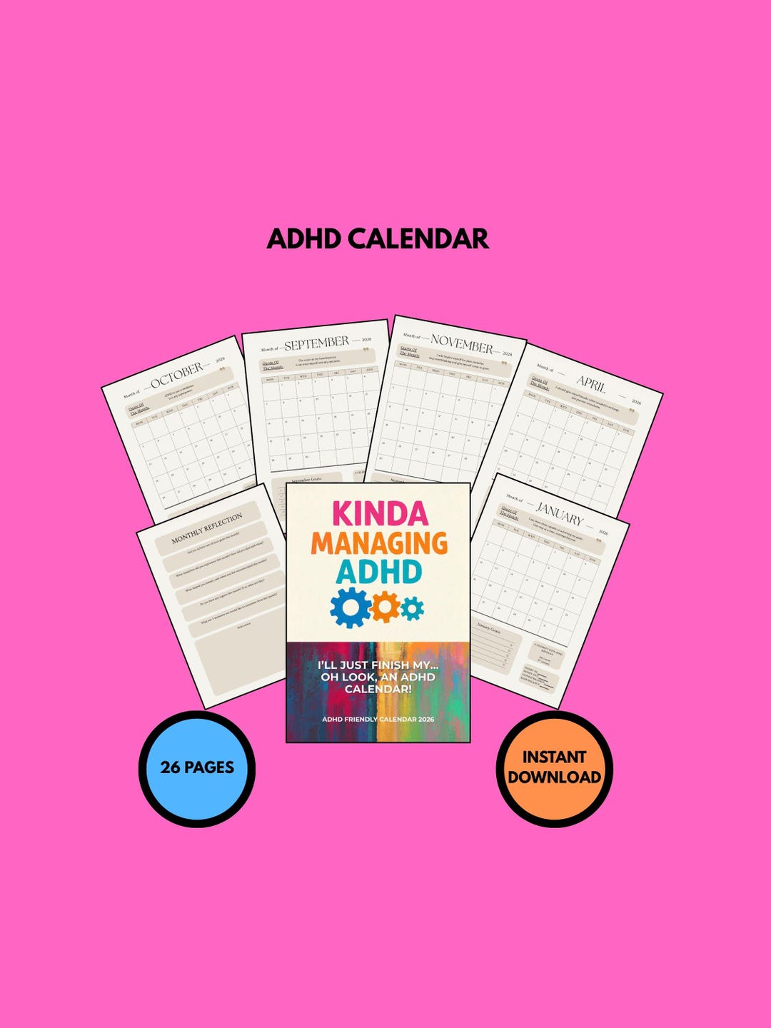 PDF Digital ADHD Calendar With Monthly Prompts Digital Download ...