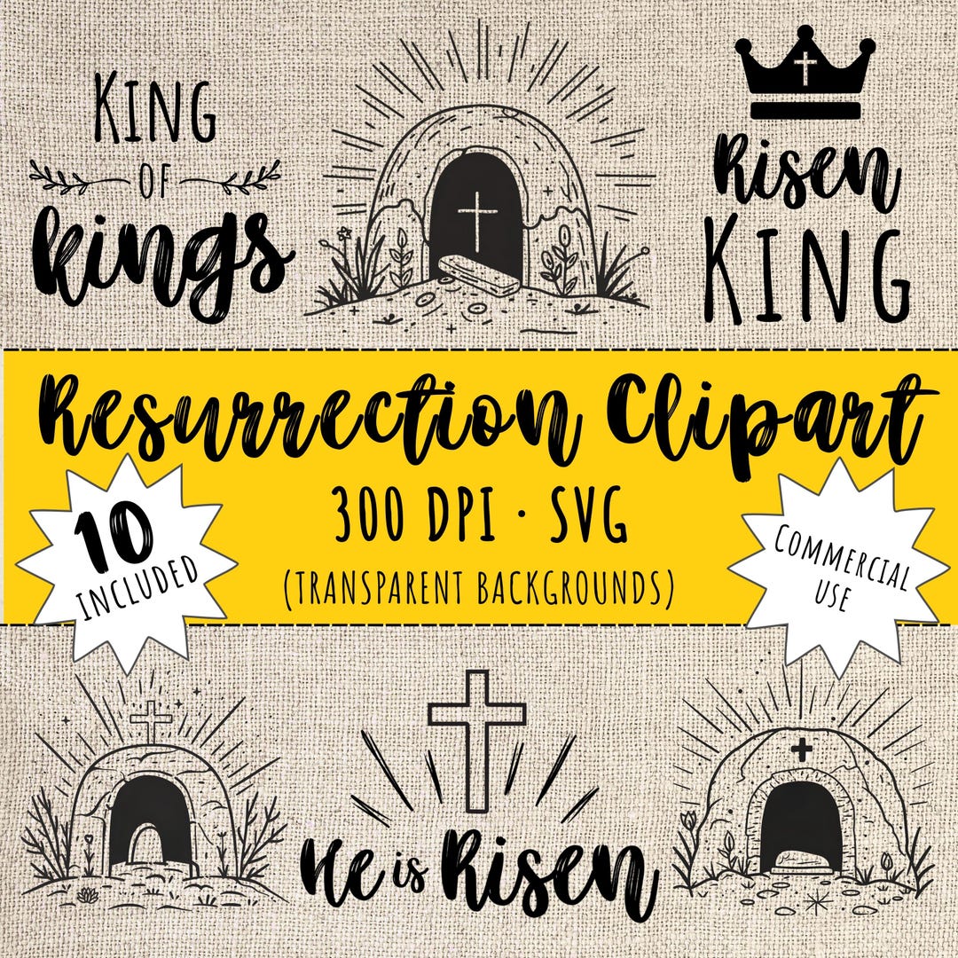 Christian Resurrection Line Art SVG Clipart Pack | Easter Empty Tomb ...