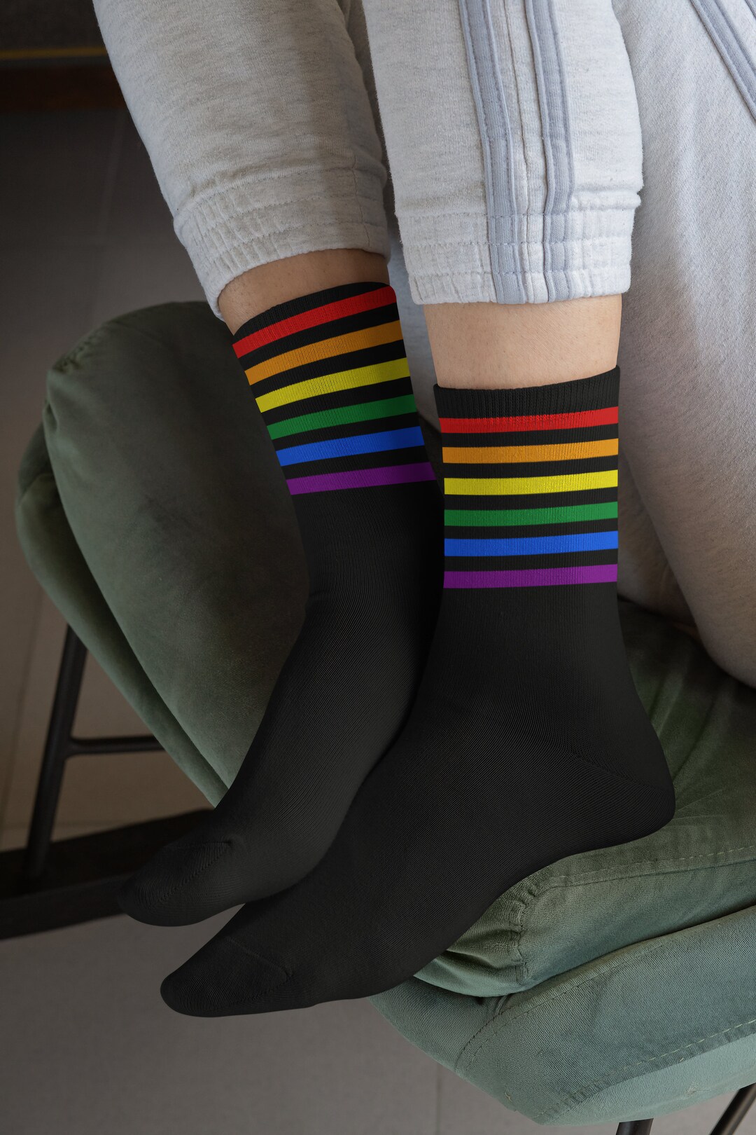 Transgender or Gay Pride Flag Colors Black Crew Socks, Gay Pride ...