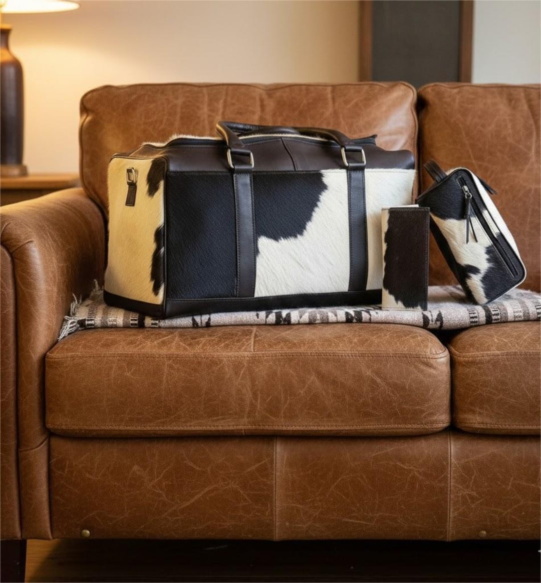 Cowhide Hair on Leather Duffel Bag | Cow Leather Toiletry for Men ...