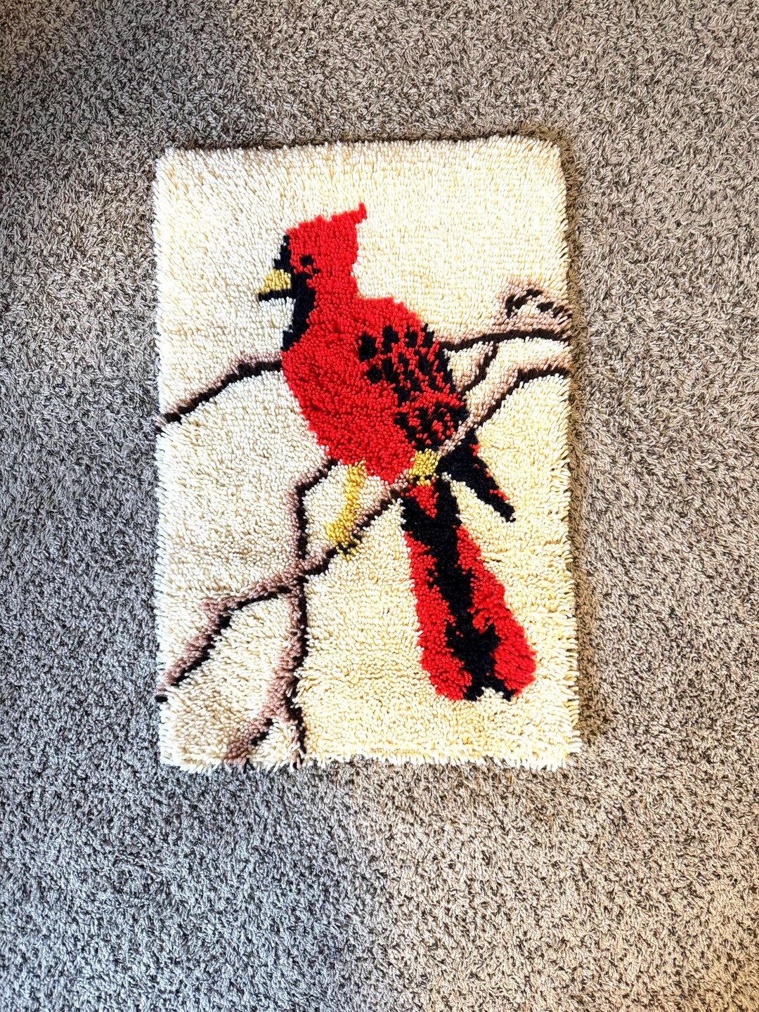 Vintage Cardinal Bird Latch Hook Rug - Etsy