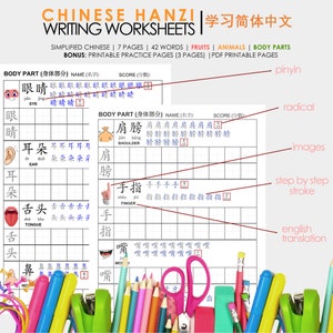 Chinese Hanzi Practice Worksheet With Complete Pinyin Step by Step ...
